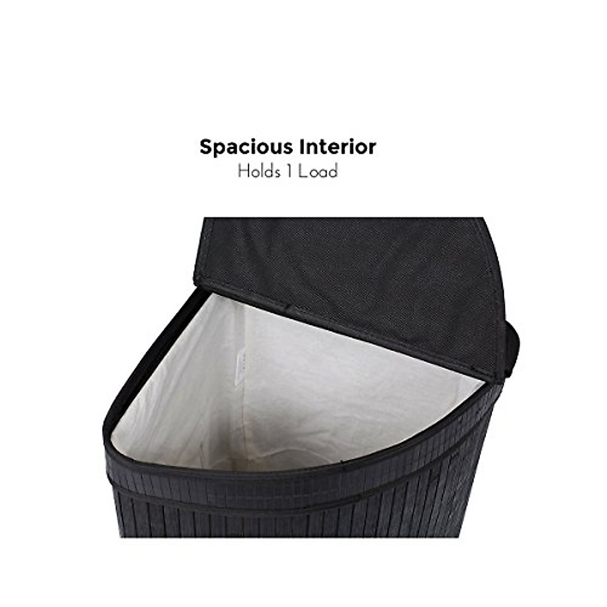 BirdRock Home Corner Laundry Hamper with Lid and Cloth Liner - Bamboo - Black - Easily Transport Laundry Basket - Collapsible Hamper - String Handles