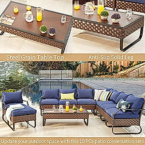 Romayard 10 PCS Patio Conversation Set Outdoor Metal Furniture All-Weather Steel Frame Sectional Sofa Set with Cushions for Garden,Lawn,Pool