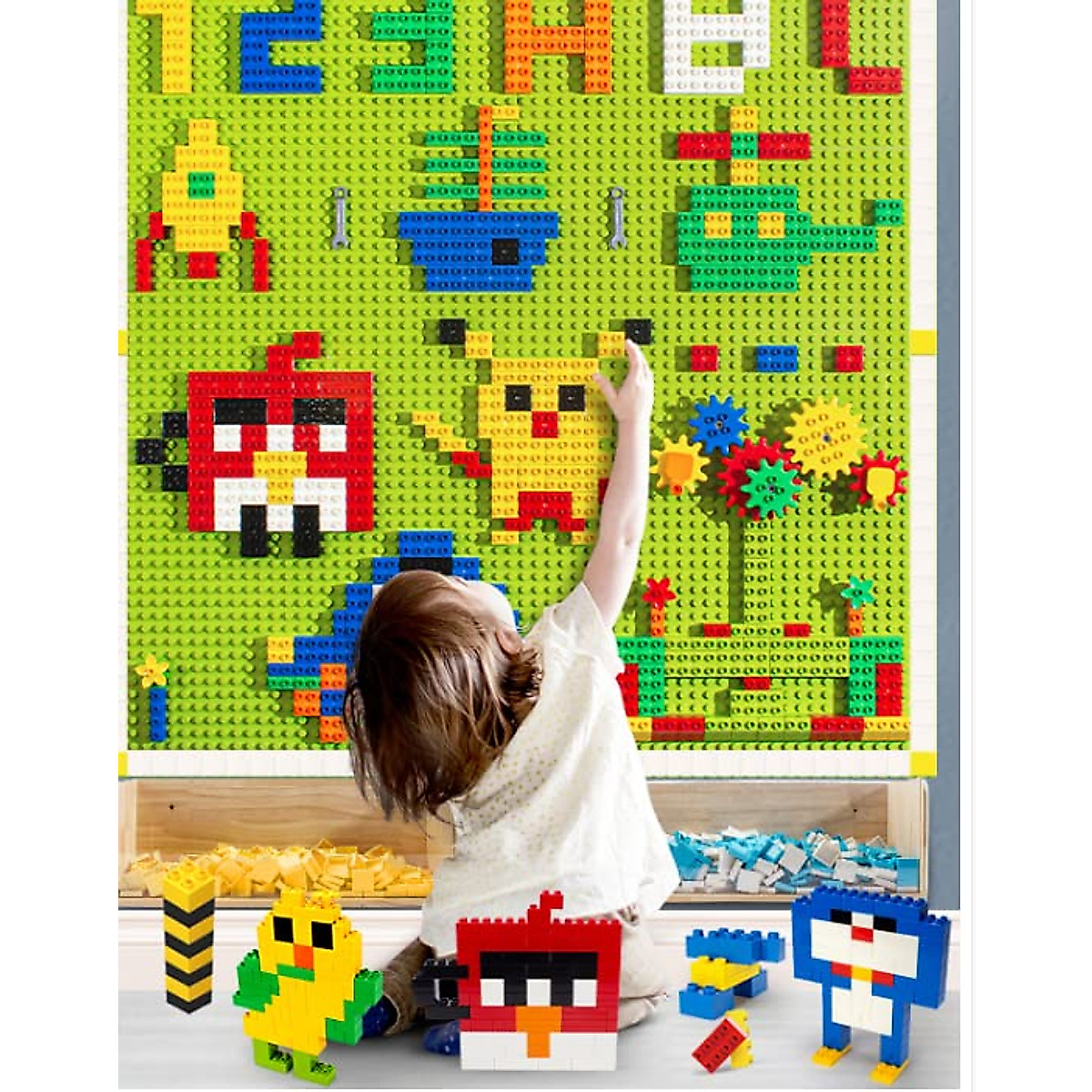 6 Pack Large Building Brick Baseboard in Green, 10 x 10 Inch Baseplates Compatible with DUPLO,MEGA, Baseplate for DIY Play Table or Wall