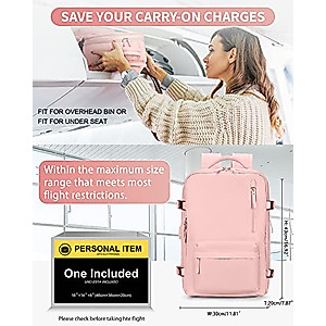 Carry On Backpack for Women, Large Travel Backpack Flight Approved, Waterproof 17 Inch Laptop Backpack Business Work Backpacks Men Mochila De Viaje, Pink