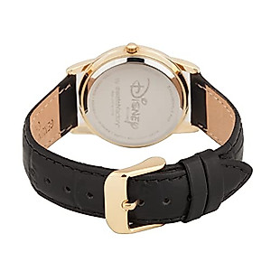 Disney Mickey Mouse Adult Classic Cardiff Articulating Hands Analog Quartz Leather Strap Watch, Gold/Black