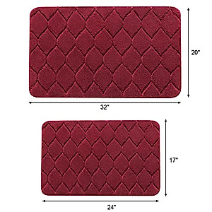 Teewas 2 Pcs Bathroom Rugs Bath Mat Set, Non Slip Ultra Soft and Water Absorbent Bath Carpet, Machine Washable Quick Dry Bedroom Floor Mat Living Rug Red
