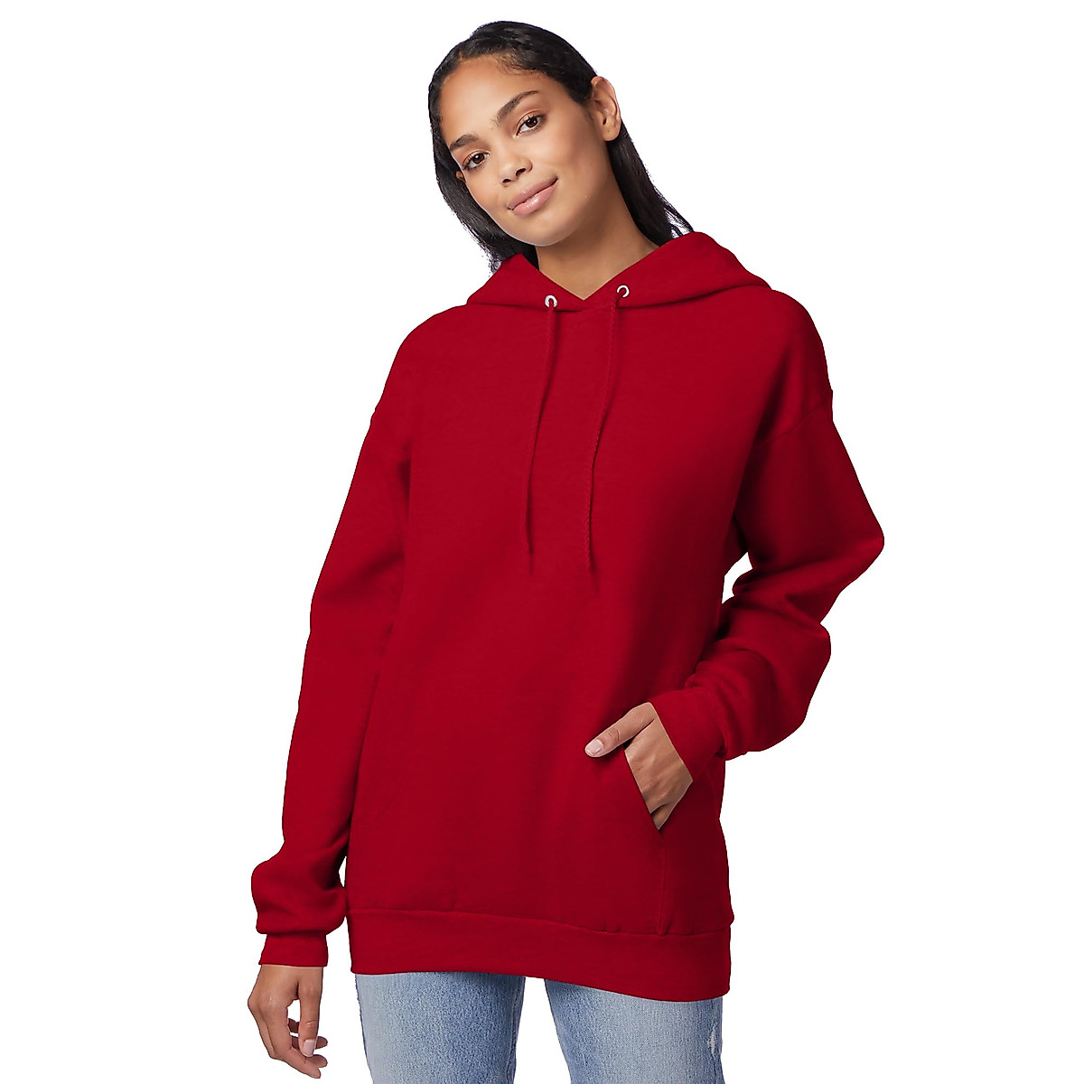 Hanes Men's Pullover EcoSmart Hooded Sweatshirt, Deep Red, XX-Large