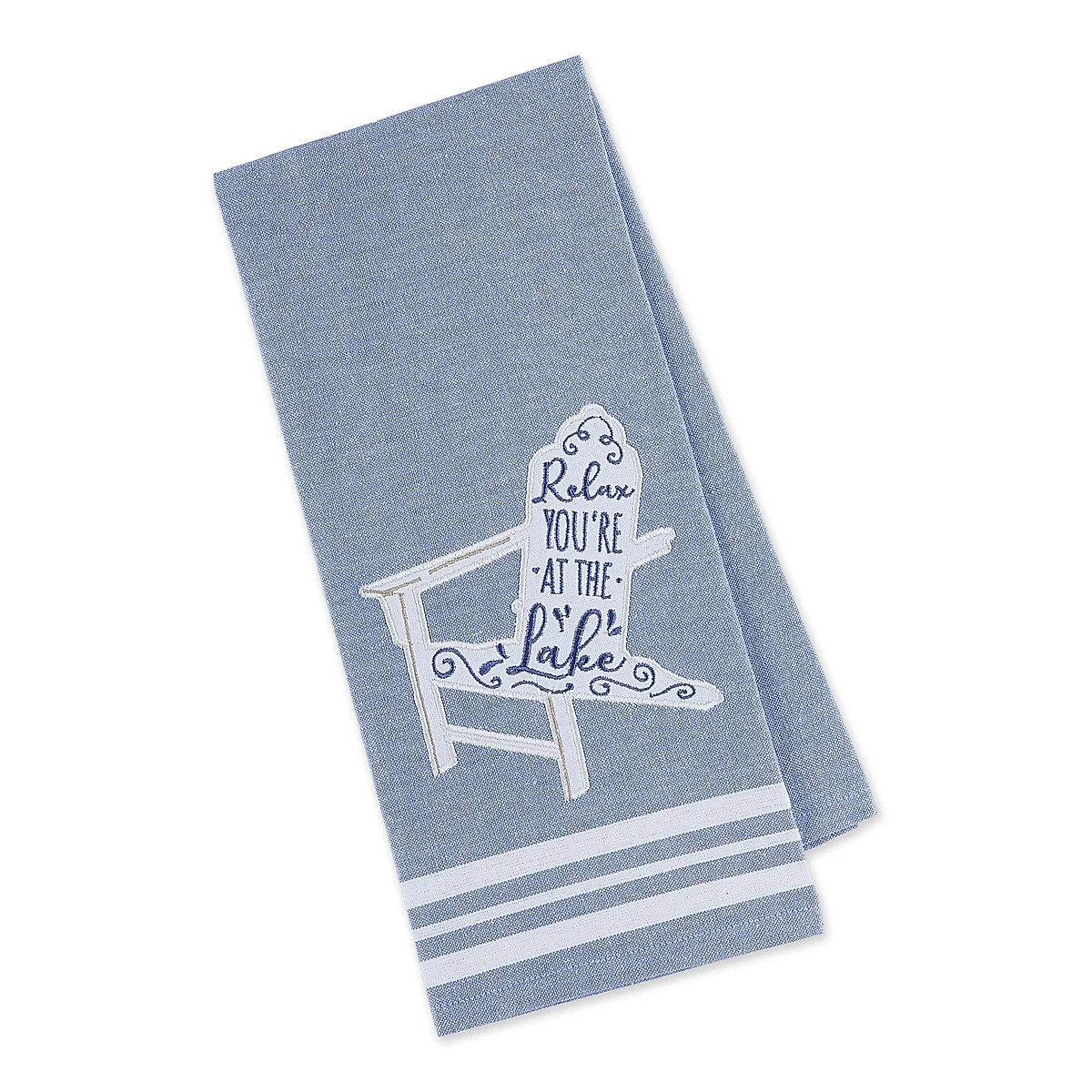 2 Embroidered Lake Kitchen Towels with 1 Plaid Towel | Relax You're at The Lake, Plaid Print, Lake Life Decor Theme Towel Set