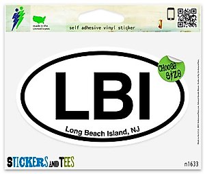 LBI Long Beach Island NJ New Jersey Oval Vinyl Car Bumper Window Sticker 5" x 3"
