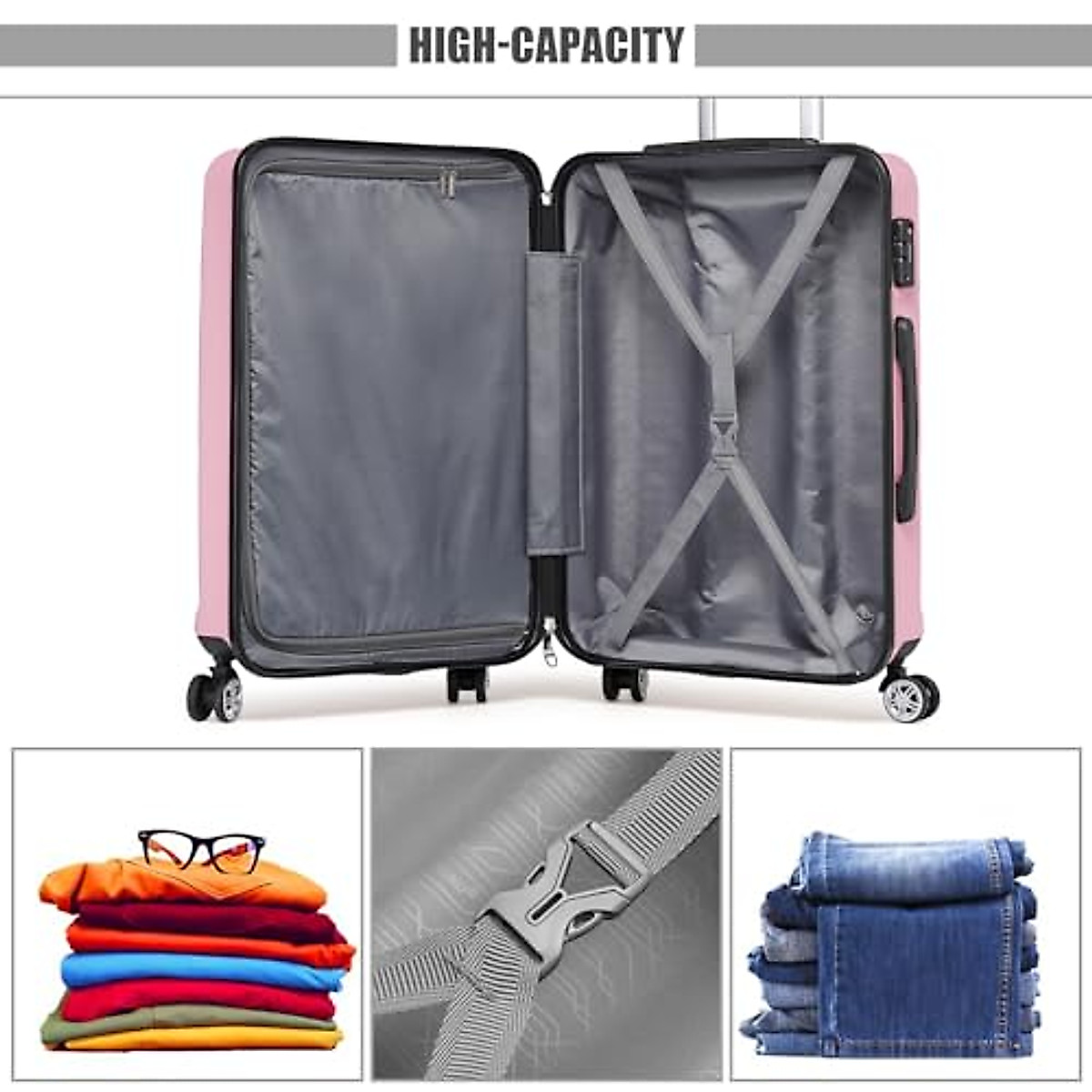 Kono 20'' Carry on Luggage Lightweight with Spinner Wheel TSA Lock Hardside Luggage Airline Approved Carry on Suitcase Pink