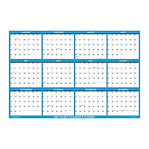 24" x 36" SwiftGlimpse 2024 Wall Calendar Erasable Large Wet & Dry Erase Laminated 12 Month Annual Yearly Wall Planner, Horizontal, Blue