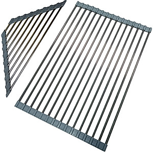 Multi-Function Roll-up Drying Rack Sink Sponge Holder in Sink Dish Drying Rack Corner Sink Strainer for Kitchen Sink Caddy Corner Sink Strainer Over The Sink Shelf (Dish Drying Rack Combination)