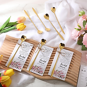 Skybooly 50 Sets Tea Party Bridal Shower Favors Mini Coffee Spoons Small Tea Spoons Heart Shaped Spoon with Bridal Shower Thank You Cards and Hemp Rope Wedding Souvenirs Tea Party Favor (Gold)