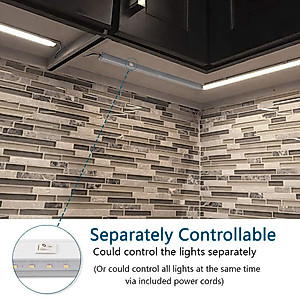 Barrina LED Under Cabinet Lighting, 12 inches, 5W 600LM 5000K, Super Bright, Separately Controllable Shop Light, Strip Lights Bar, Under Counter Lighting Fixture for Kitchen, Cupboard, 6-Pack