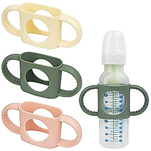 3 Pack Bottle Handles Compatible with Dr Brown Narrow Baby Bottles and Wide-Neck Bottles Non-Slip Easy Grip Handles - BPA-Free Food Grade Silicone Dishwasher Safe - Milk White, Green, Pink