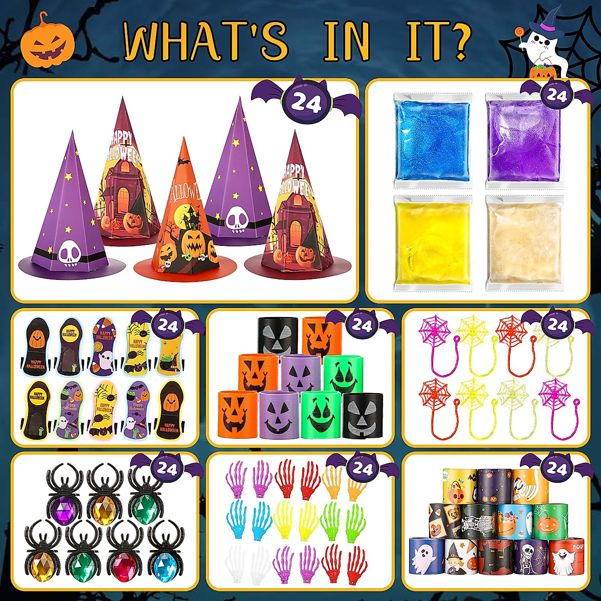 193 PCS Halloween Party Favors for Kids, Halloween Witch Hat Treats Bags Fillers with Halloween Toys and Slime, Bulk Toys for Halloween Goodie Bags Basket Stuffers, Gifts for Boys Girls