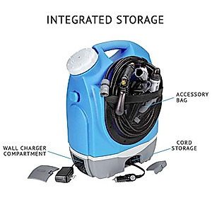 Ivation Multipurpose Portable Spray Washer w/Water Tank – Built in Rechargeable 2200 mAh Lithium Battery and 12v Car Plug - Metal Trigger Guns, Shower & Brush Heads and Flexible Hose