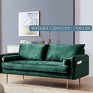 71" Velvet Sofa with Pocket Mid Century Modern Couch Futon Loveseat Sofá Chair Large Lounge Couch 3 Seater Couch for Dorm, Apartment,Room,Compact Living Space,Weight Capacity Up to 700 Lbs,Green