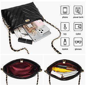 CHERUTY Crossbody Bags for Women Small Leather Crossbody Purse Quilted Lightweight Shoulder Satchel Handbags with Gold Chain Strap(Khaki)