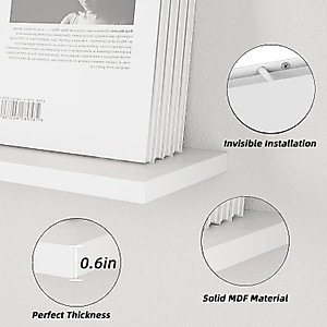 GATIHOK Floating Shelves for Wall, White Wall Shelves Display Shelf for Home Decor, Wooden Storage Floating Shelf with Invisible Brackets for Livingroom Bedroom Kitchen Home, 3Pack