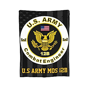 HUZEIMINniu Us Army Mos 12b Combat Engineer Warm Throw Blanket Sofa Blanket Movies Blanket for Bed Couch Living Room Blankets 60"X50"