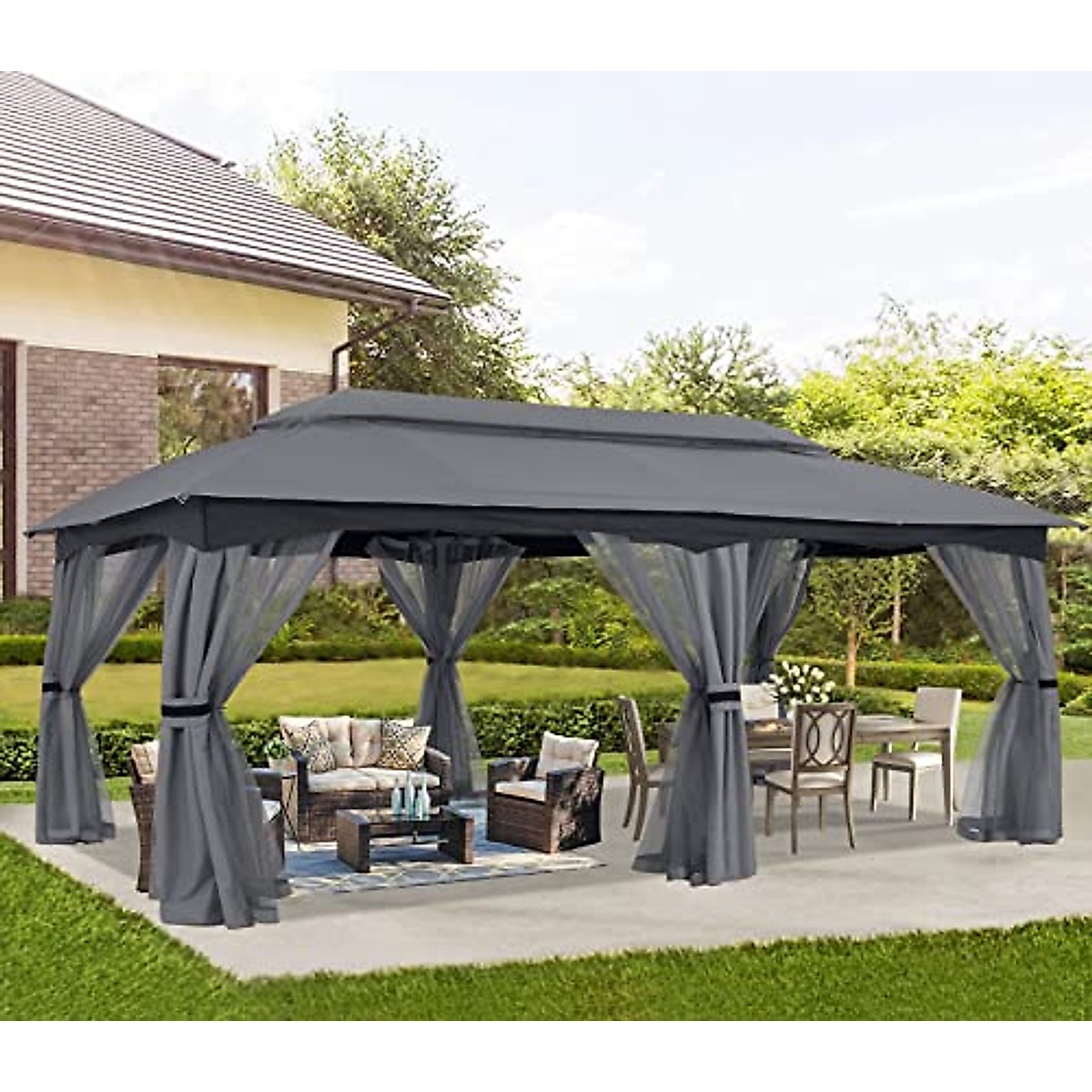 ABCCANOPY 10x20 Outdoor Gazebo - Patio Gazebo with Mosquito Netting, Outdoor Canopies for Shade and Rain for Lawn, Garden, Backyard & Deck (Dark Gray)