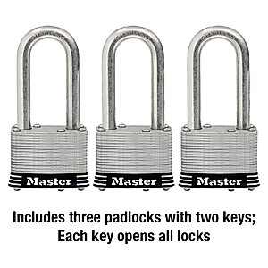 Master Lock 1SSTRILH Stainless Steel Outdoor Padlock with Key, 3 Pack Keyed-Alike, Silver
