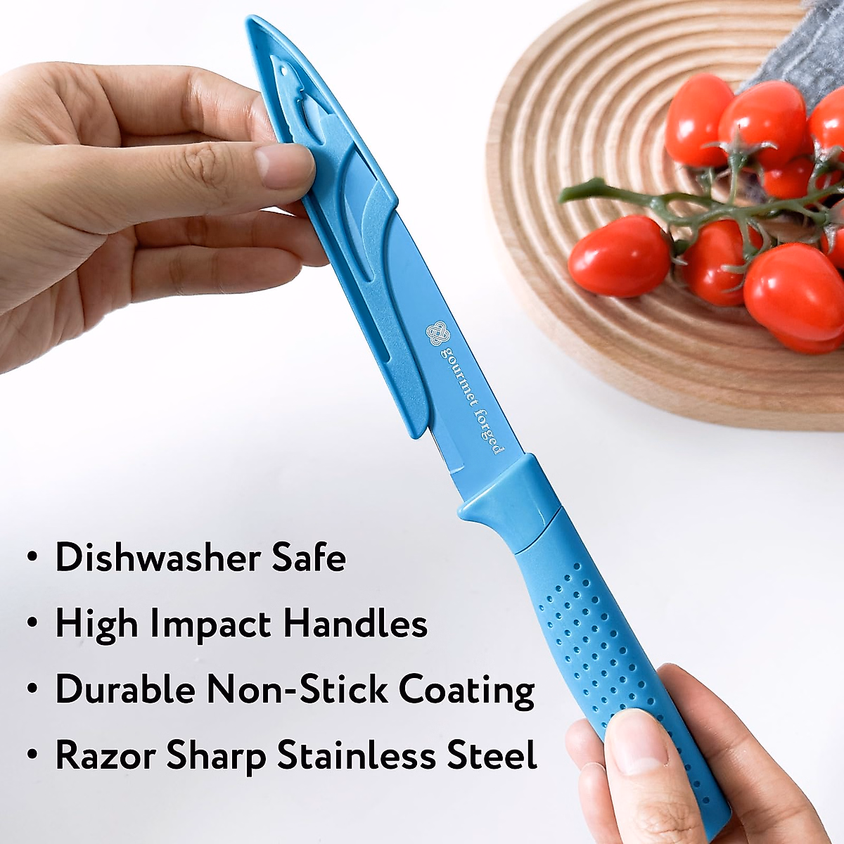 Gourmet Forged ColorSlice 3 PC Color-Coded Paring Knife Set. 5" Fruit Knife, 3.5" Paring, 3" Bird Beak Hook Peeler Curved Non Stick Dishwasher Safe Knives Sharp Stainless Steel Anti Rust