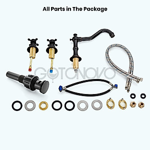 gotonovo 3-Hole Widespread Bathroom Faucet Double Cross Handle Mixer Tap for Bathroom Sink Deck Mount Hot Cold Water Matching Pop Up Drain with Overflow Oil Rubbed Bronze Victorian Spout