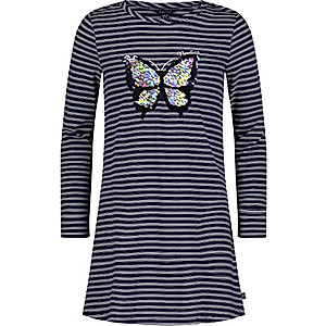 Nautica Girls' Long Sleeve Logo Design Knit T-Shirt Dress, Peacoat Butterfly, 7