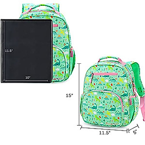 mibasies Girls Backpack for Elementary School with Insulated Lunch Bag (Light Green Dinosaur Forset)