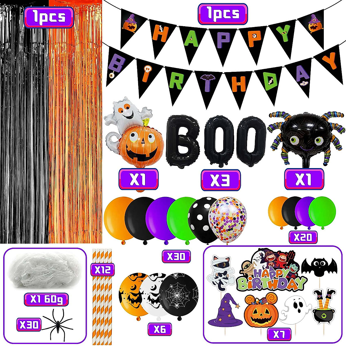 Halloween Birthday Party Decorations Halloween Themed Birthday Party Decorations with Halloween Birthday Banner Halloween Birthday Cake Topper for Kids Halloween First Birthday Decorations Halloween