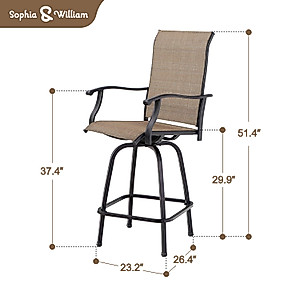 Sophia & William Patio Swivel Bar Stools Set of 4, Bar Height Patio Chair, High Top Patio Chairs, Supports 300 lbs (Brown Fabric)