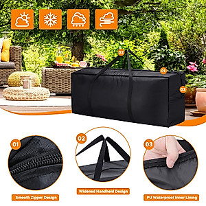 Tycdiose Outdoor Cushion Storage Bag Rectanglar with Zippers and Handles 68L x 30W x 20H Inch Waterproof Patio Csuhion Cover Garden Furniture Storage Bag Black