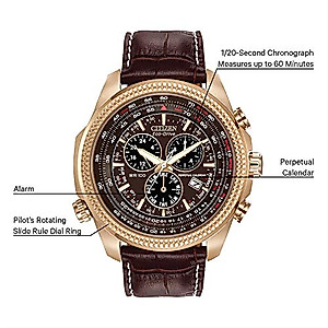 Citizen Men's Eco-Drive Weekender Brycen Chronograph Watch in Gold-tone Stainless Steel, Brown Leather strap (Model: BL5403-03X)