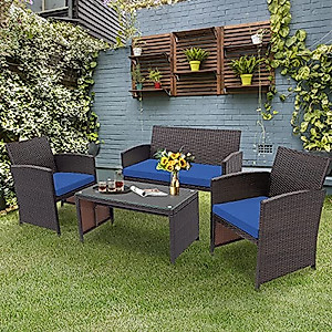 Acquire 4PCS Patio Rattan Furniture Set Cushioned Chair Sofa Table Suitable for Patio, Porch, Garden and Balcony, etc (Color : B)