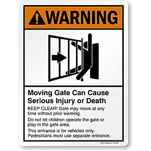 SmartSign 24 x 18 inch “Warning - Moving Gate Can Cause Injury Or Death” Metal Sign, 80 mil Laminated Rustproof Aluminum, Black, White and Orange, Made in USA