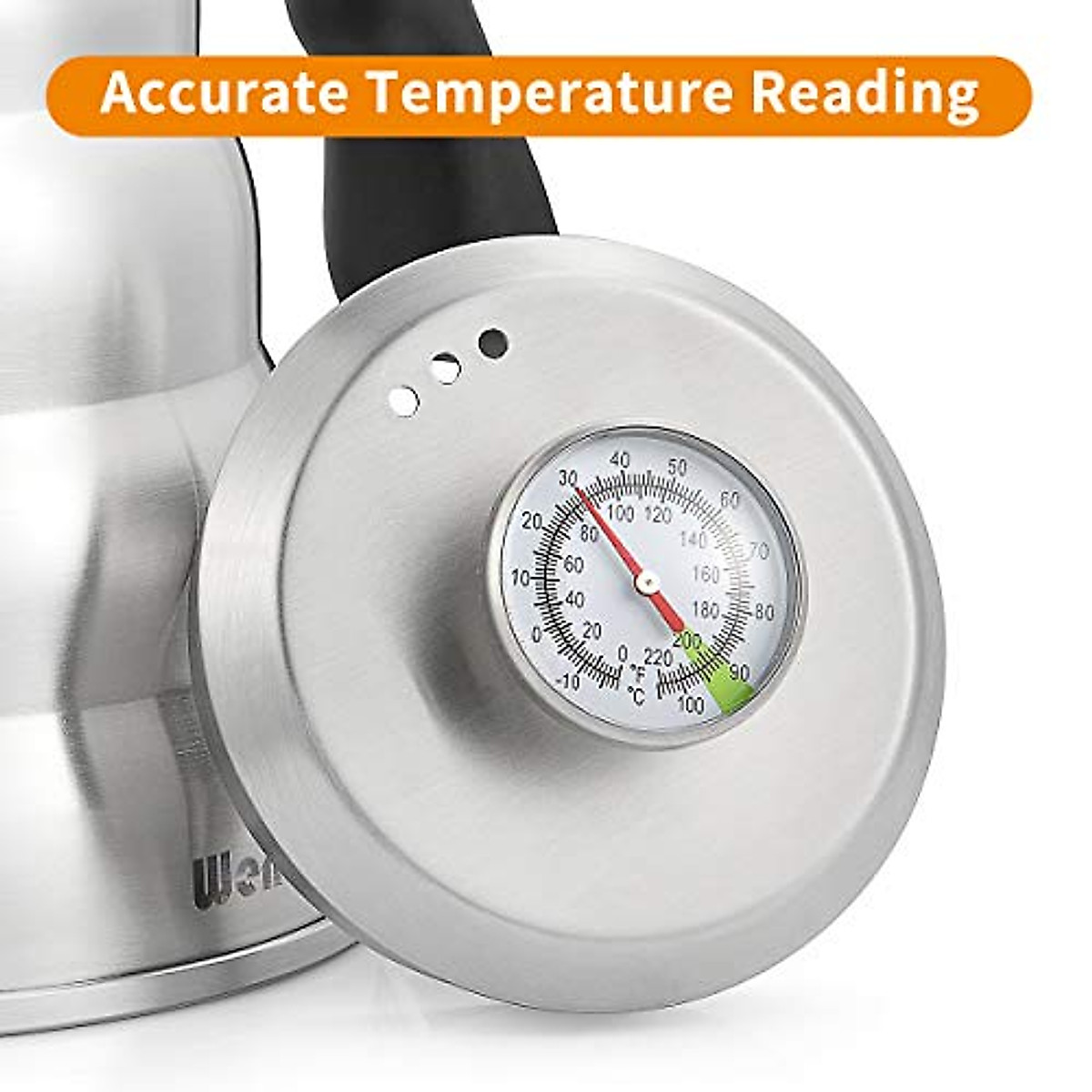 Pour Over Coffee Kettle with Thermometer for Exact Temperature 40 fl oz - Premium Stainless Steel Gooseneck Tea Kettle for Drip Coffee, French Press and Tea - Works on Stove and Any Heat Source