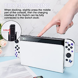 DLseego Purple Butterfly Flower Floral Switch OLED Case 2021 Version Anti-Scratch Dockable Console Clear PC Hard Shell Soft TPU Shock-Absorption Joy Con Cover Romantic Design for Switch OLED Model