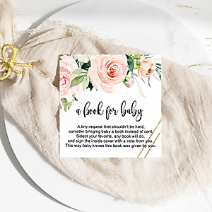 Graceful Floral Books for Baby Shower Cards - 25 Pack - Invitation Inserts for Girls - Bring a Book Instead of Cards Poem - Cute Storybook Theme Ideas