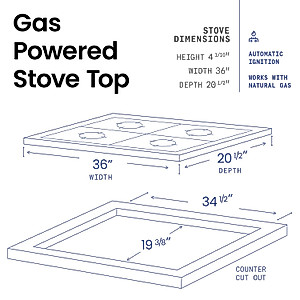 ABBA 36" Gas Cooktop with 5 Sealed Burners - Tempered Glass Surface with SABAF Burners, Natural Gas Stove for Countertop, Home Improvement Essentials, Easy to Clean, 36" x 4.1" x 20.5"
