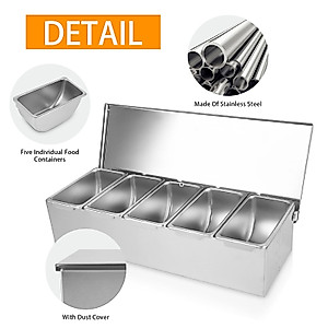 AshKiz Pizza Topping Station, Stainless Steel Pizza Topping Station with 5 Removable Containers for Salad Bar and Nacho Bar and Grill Table