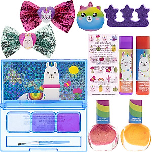 Townley Girl No Drama Llama Makeup Filled backpack Set with 10 Pcs, Including Lip Gloss, Lip Balm, Nail Polish, Nail Stickers, Hair Bows, Flip Up Mirror and More, Ages 3+