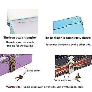 Retro Style Rectangle Tinplate Storage Box with Padlock, Home Kitchen Desktop Storage Tin Canister, Chocolate Candy Tea Coffee Cosmetics Jewelry Photos Gift Case (Rudder)