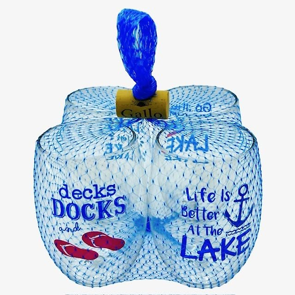 Set of 4 Shatterproof Designer 16 oz Plastic Wine Glasses MADE in the USA (LAKE)