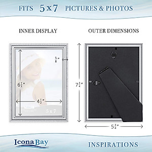 Icona Bay 5x7 Silver Picture Frame Beautifully Detailed Molding, Contemporary Picture Frame Set, Wall Mount or Table Top, Inspirations Collection