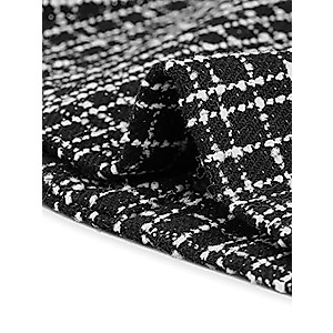 Allegra K Women's Elegant Plaid Jacket Long Sleeve Open Front Tweed Blazer Medium Black