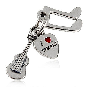 Musical Note,Guitar,I Love Music Red Enamel Heart Charm 925 Sterling Silver Bead for Pandora Charms Bracelet