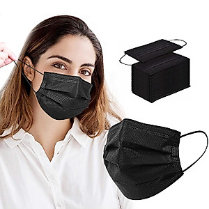 100pcs Black Disposable Face Masks 3Ply Black Face Mask Disposable Masks Breathable