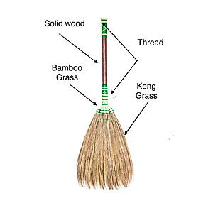 SN SKENNOVA - 28-29 inch Tall of Asian Straw Broom Thai Natural Grass Broom Whisk Broom Solid Wood Handle