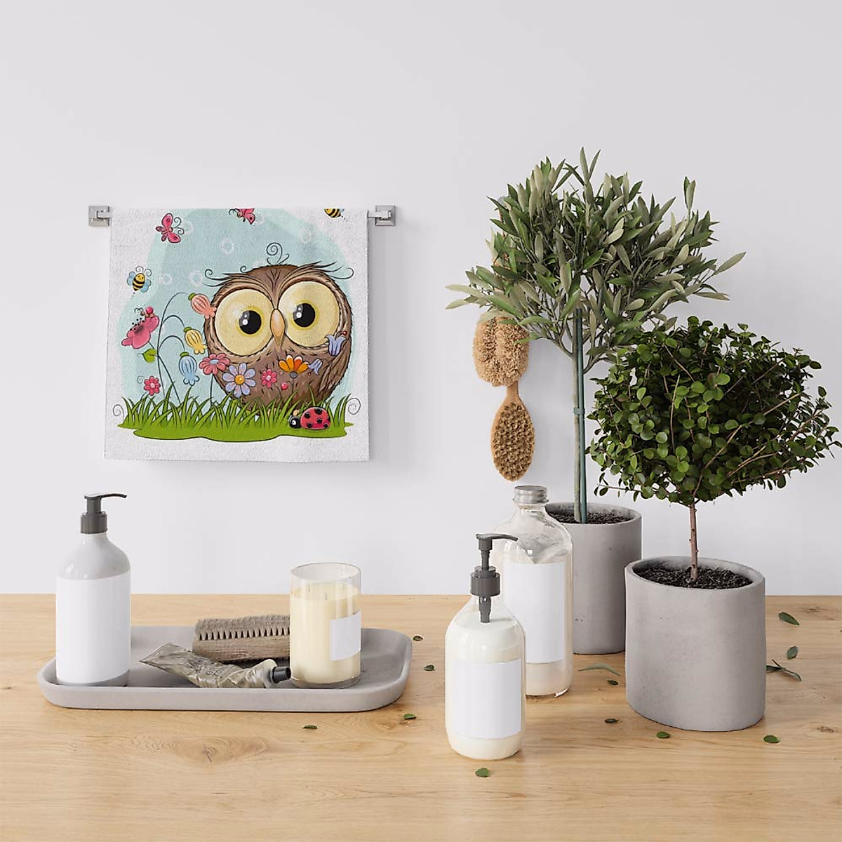 Bath Towels Face Towel Hand Cloth Cute Cartoon Owl for Bathroom Hotel Spa Kitchen Multi-Purpose Soft Washcloth 30 X 15 inch