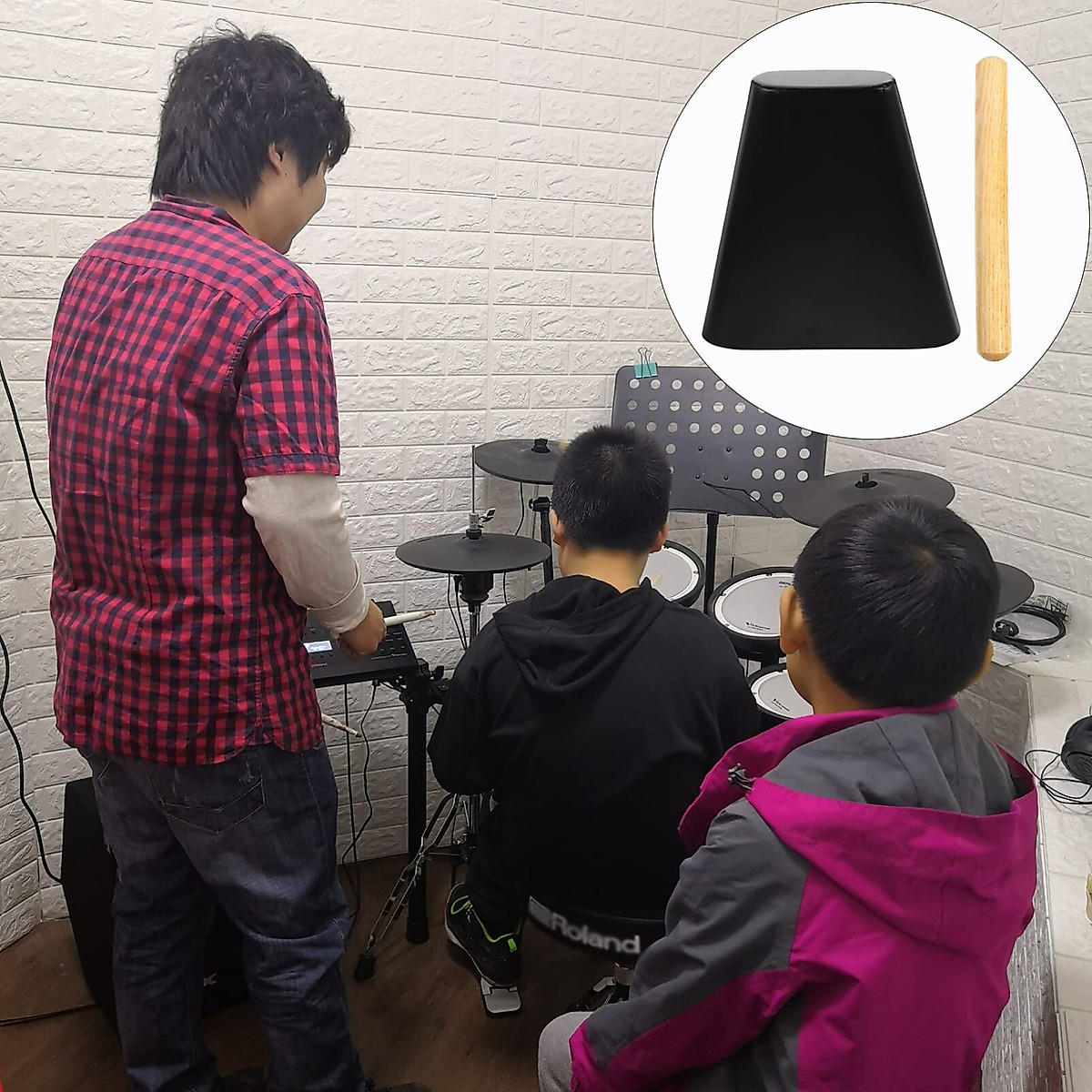 EXCEART 6 Inch Metal Cowbell With Wooden Mallet Percussion Cow Bells Noise Maker Musical Handheld Kit Drum Set Instrument Accessories Black