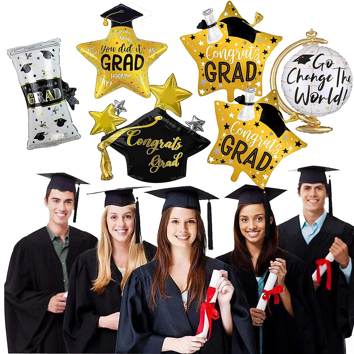 6Pcs Congrats Balloons for Graduation Decorations, Class of 2024 Congrats Grad Aluminum Foil Balloons for College High School Graduation Party 2024