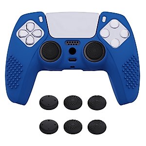 eXtremeRate PlayVital Blue 3D Studded Edition Anti-Slip Silicone Cover Skin for ps5 Controller, Soft Rubber Case Protector for ps5 Wireless Controller with 6 Black Thumb Grip Caps